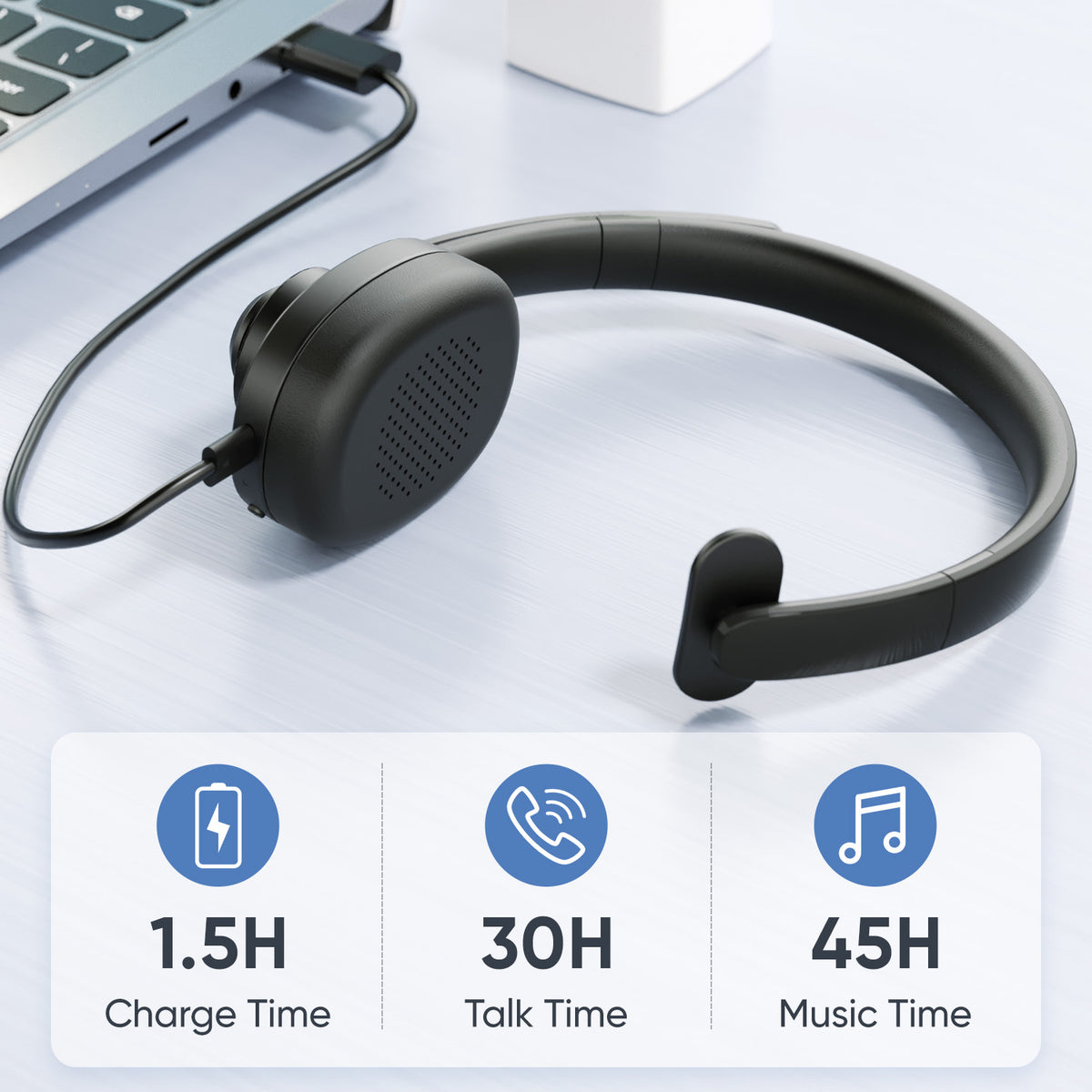 TK01 Wireless Headset with Mic for Work On Ear Headphones Trucker ...